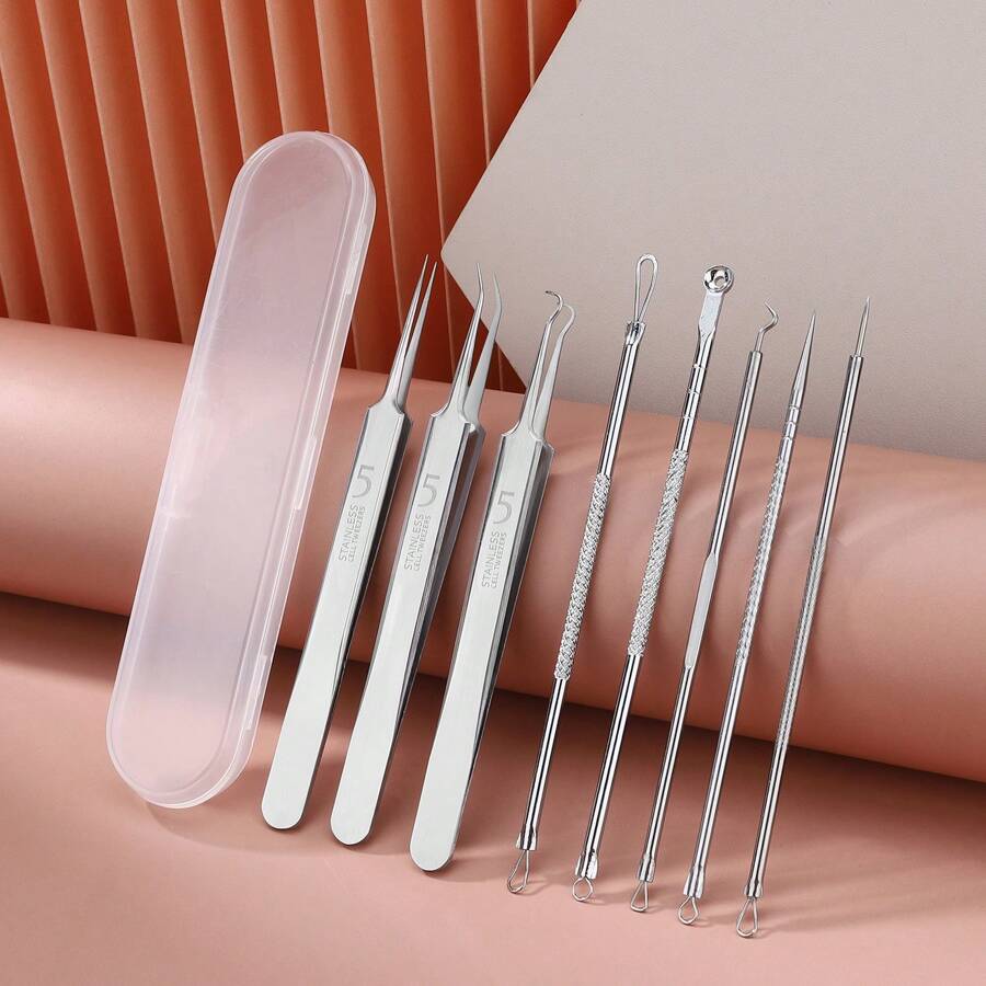 Stainless Steel Pimple Extractor Tool Set - Includes Blackhead Comedone ...