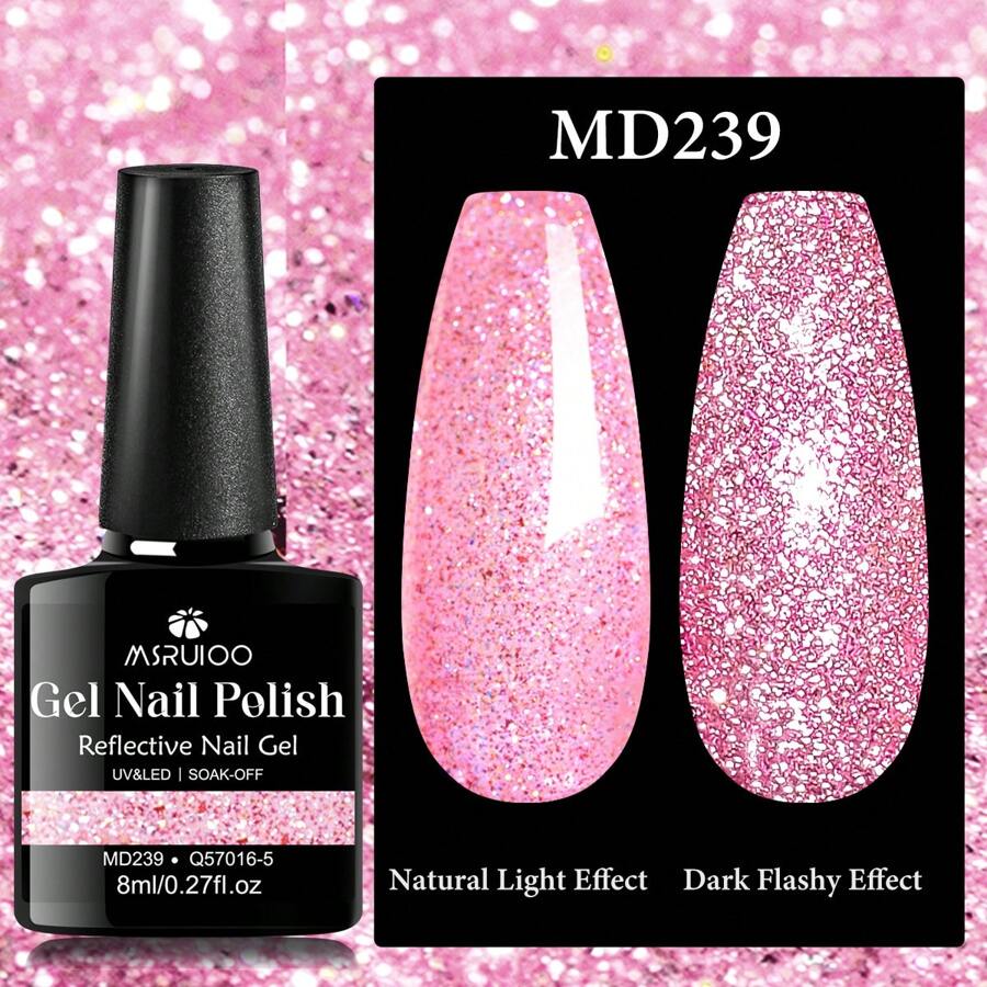 8ml Pink Reflective Glitter Nail Gel, Lead-Free Unscented Liquid, UV ...