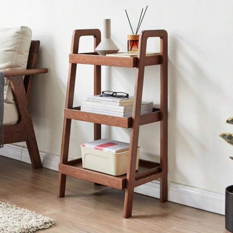100% Solid Oak Wood Ladder Shelf, 3-Tiers Practical Ladder Bookshelf ...