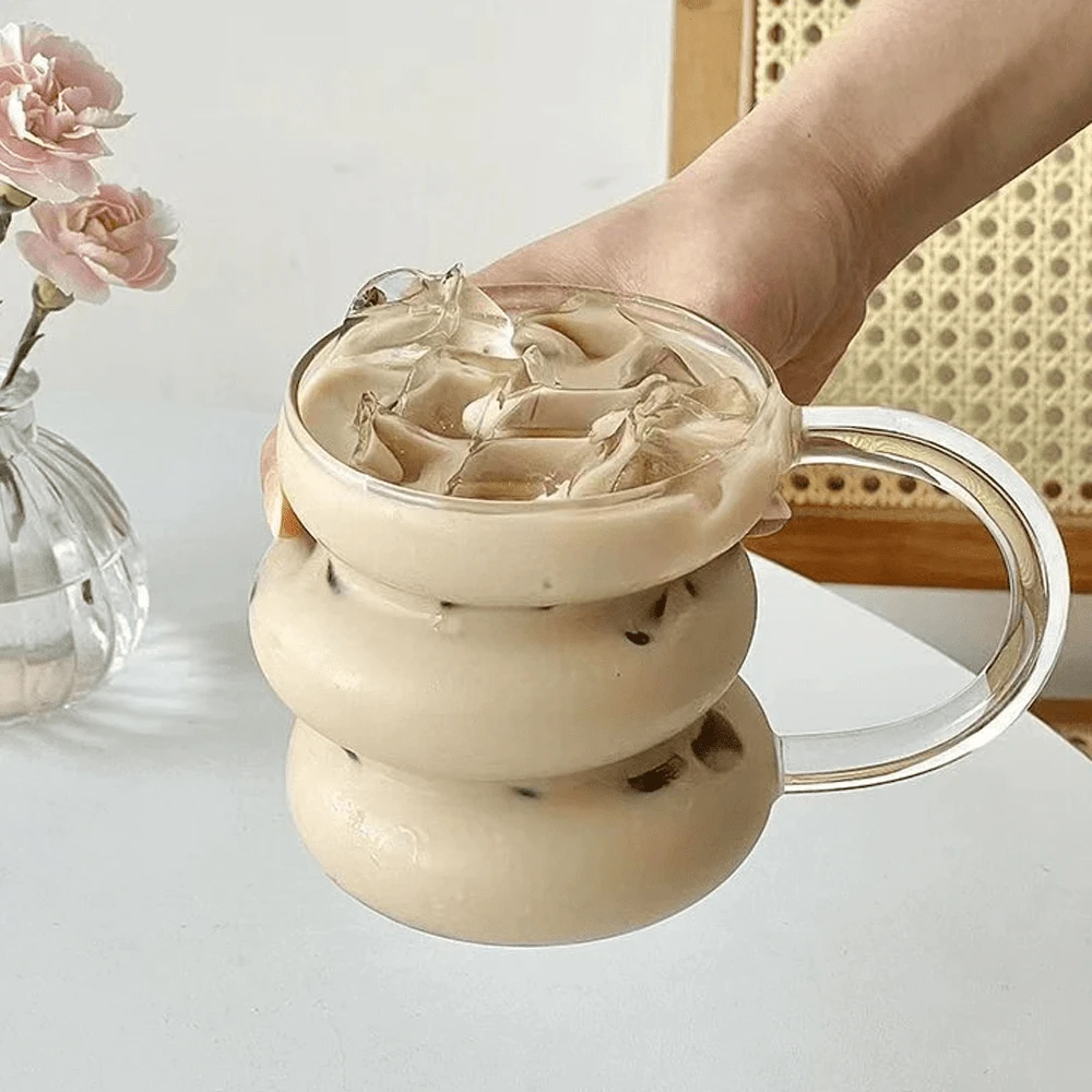 1pc 450ml Asymmetric Glass Cup - Caterpillar Shaped Cup With Handle ...