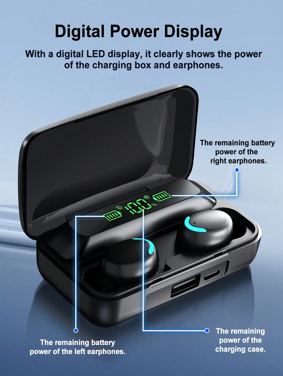 Wireless Earbuds, 600mAh Battery Capacity, Dual LED Display, 48H ...