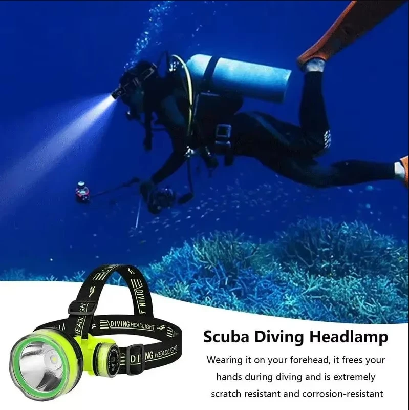 Linterna frontal recargable para buceo, IPX8 impermeable, luz LED ...