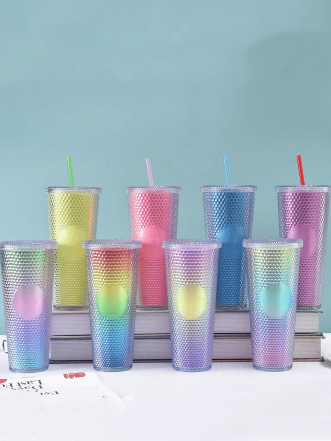 1pc Double Layer Plastic Cup With Electroplated Straw, Diamond ...