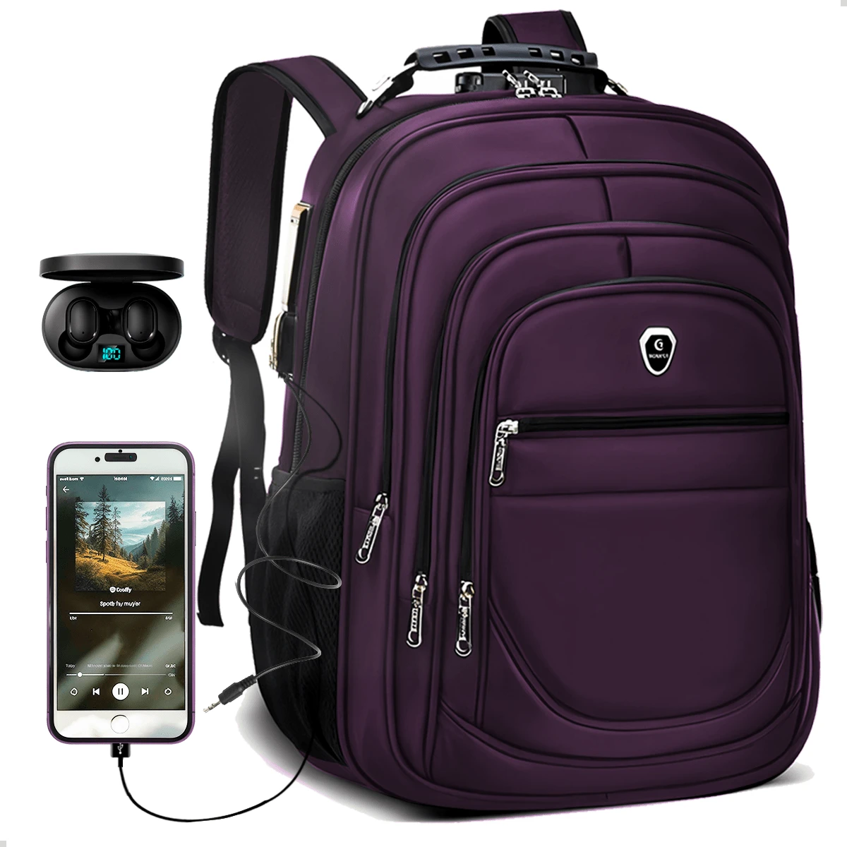 Backpack Kit Unisex Bag Large Anti-Theft Space For Notebook USB Cable ...