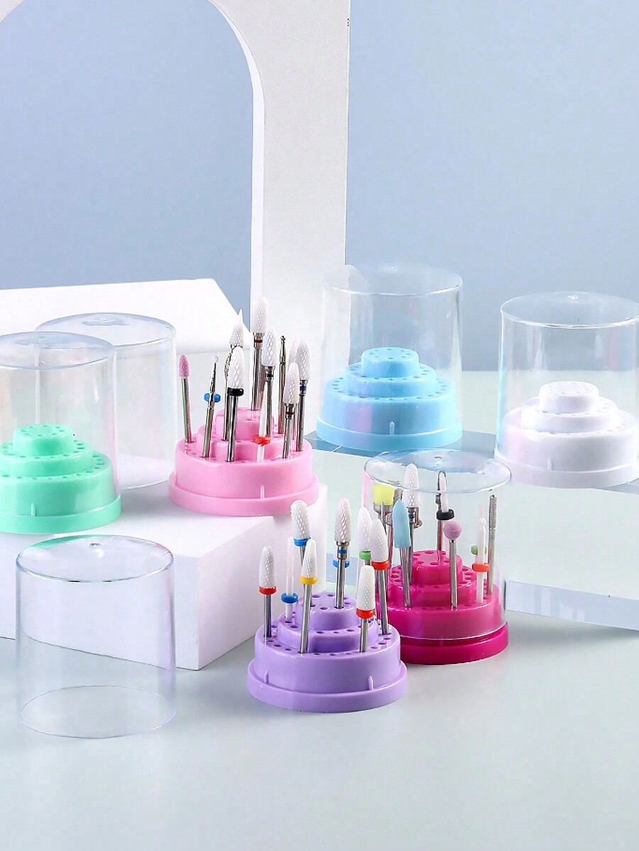 48 Holes Nail Art Drill Storage Box Transparent Nail Stand Grinding ...