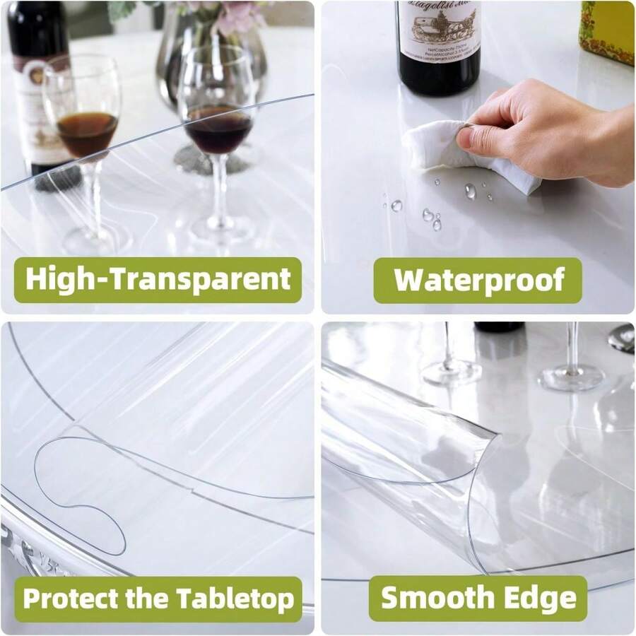 PVC Round Tablecloth, Transparent Round Table Cover Protector ...