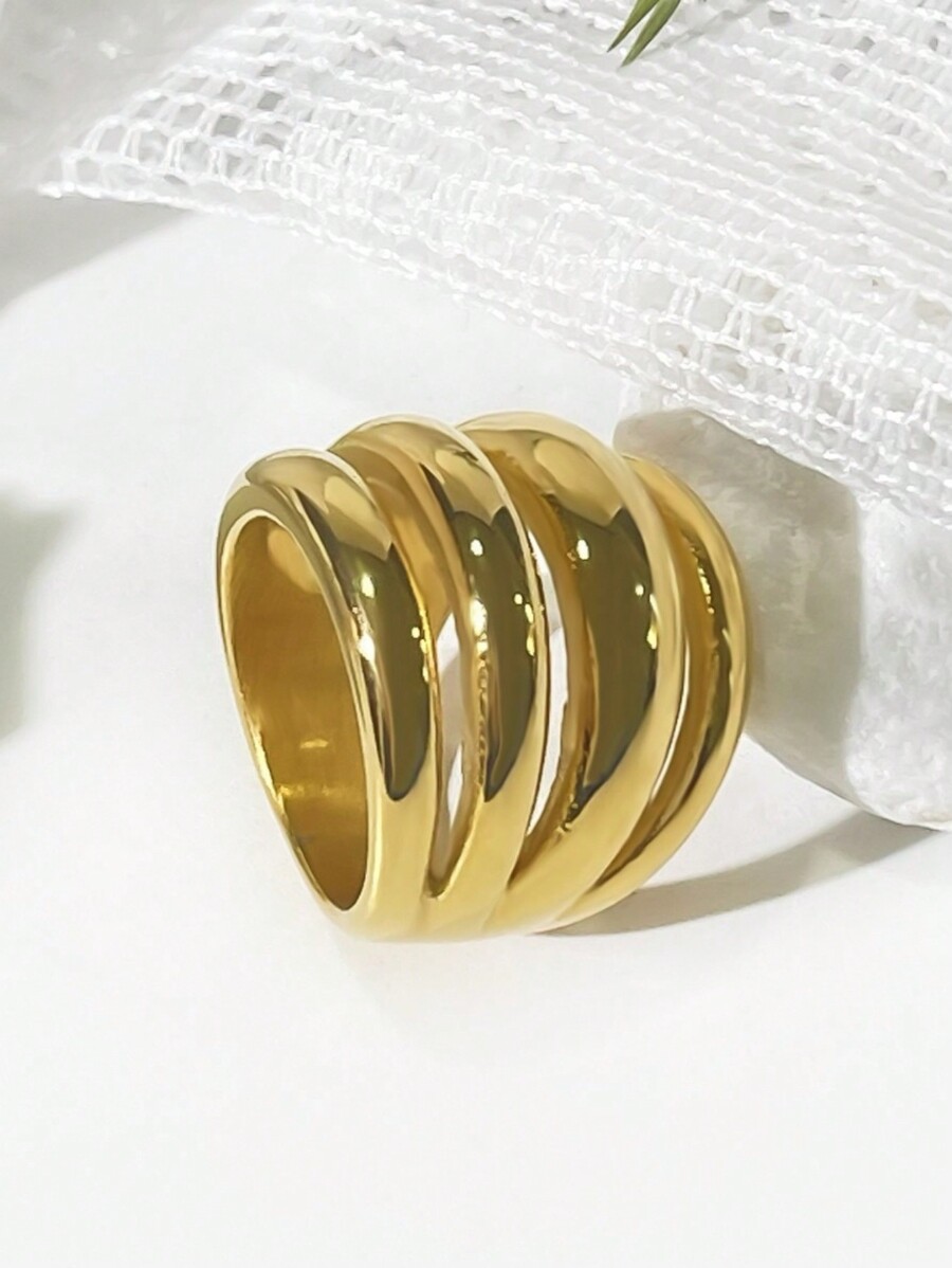 A Stainless Steel Gold-Plated Four-Layer Open-Mouth Ring Cast Fashion ...