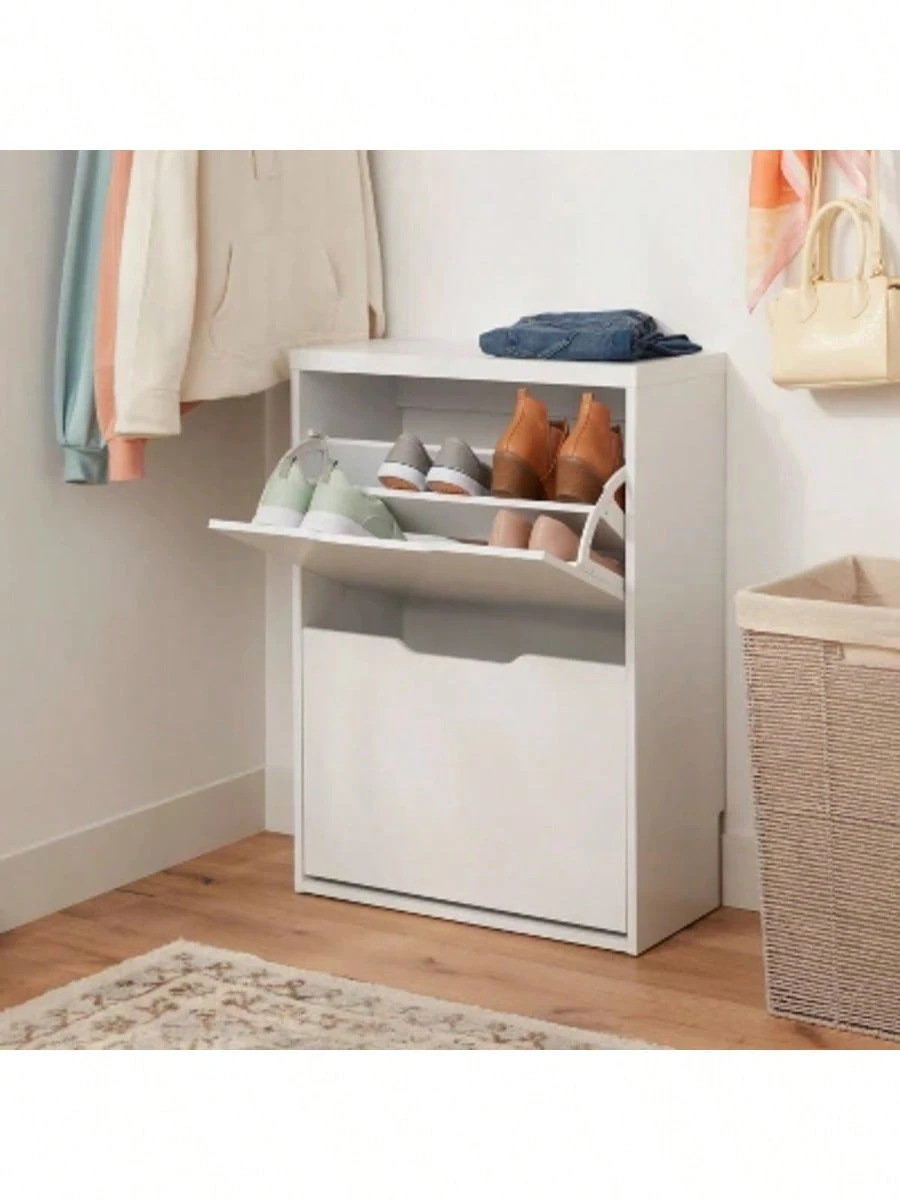 Laminate Pivot Open Shoe Cabinet White - Shoe Organizer, Holds 12 Pairs ...