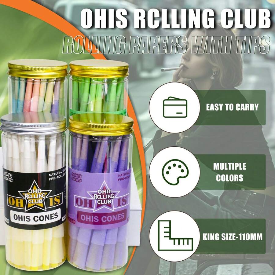 OHIS 50pcs Extra Large Size Pre-Rolled Paper Tubes In Various Colors ...