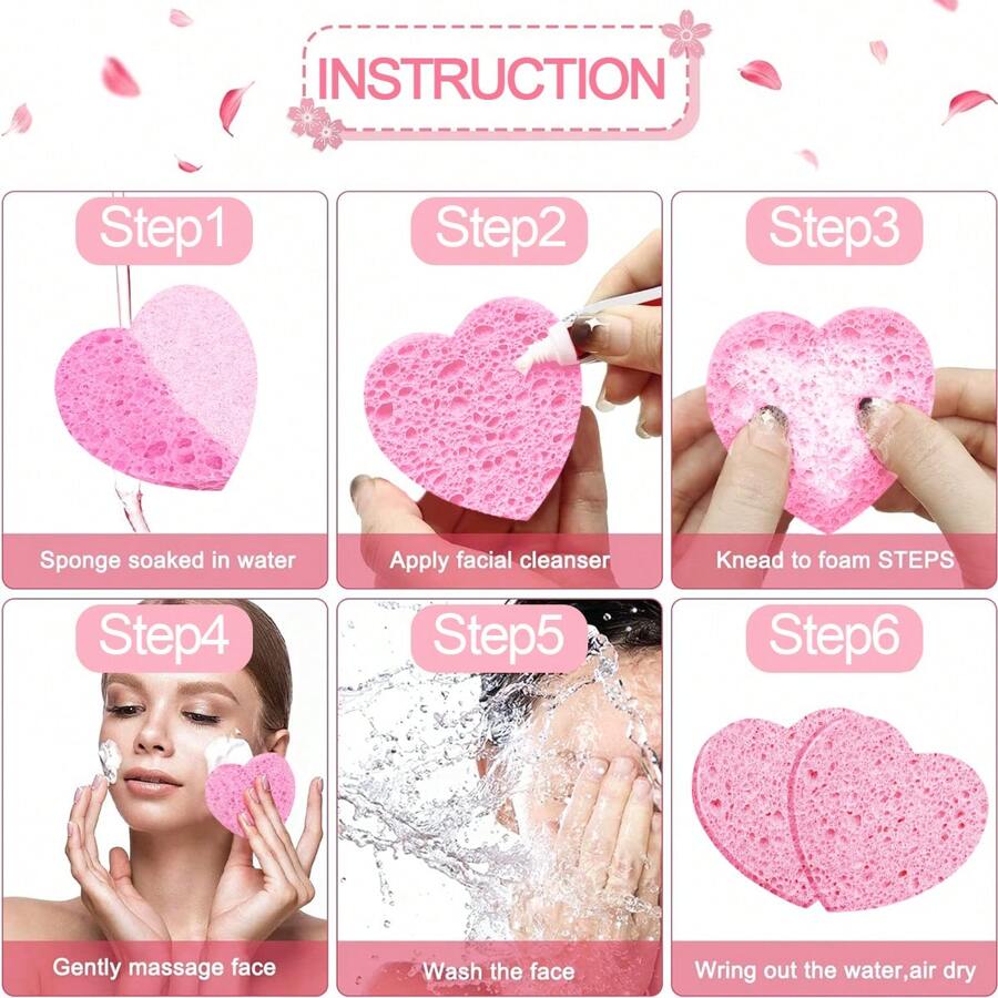 20Pieces Heart Compressed Shaped Facial Sponges Soft, Gentle ...
