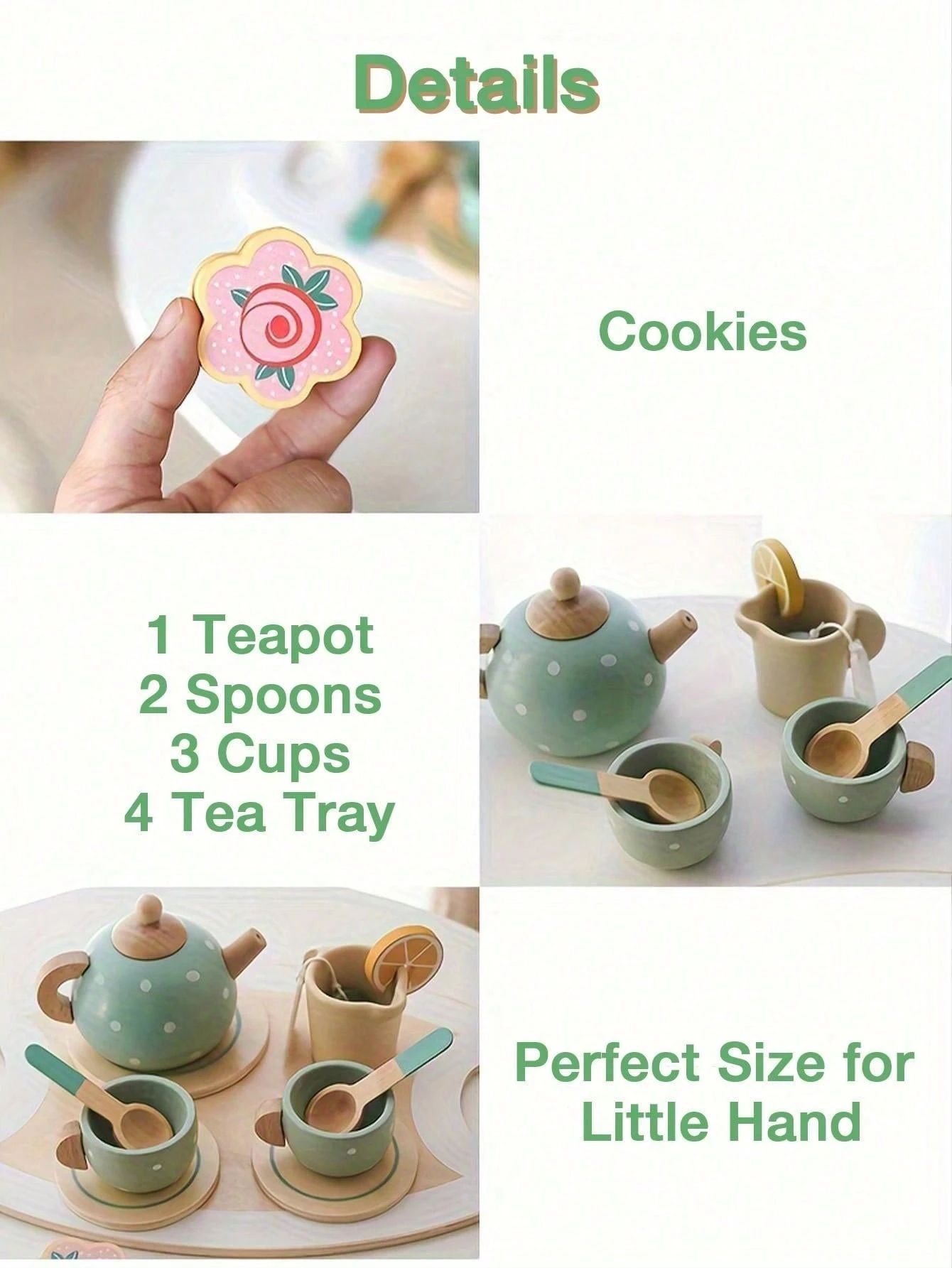 Wooden Tea Set For Kids, Play Kitchen Accessories For Toddlers Princess ...