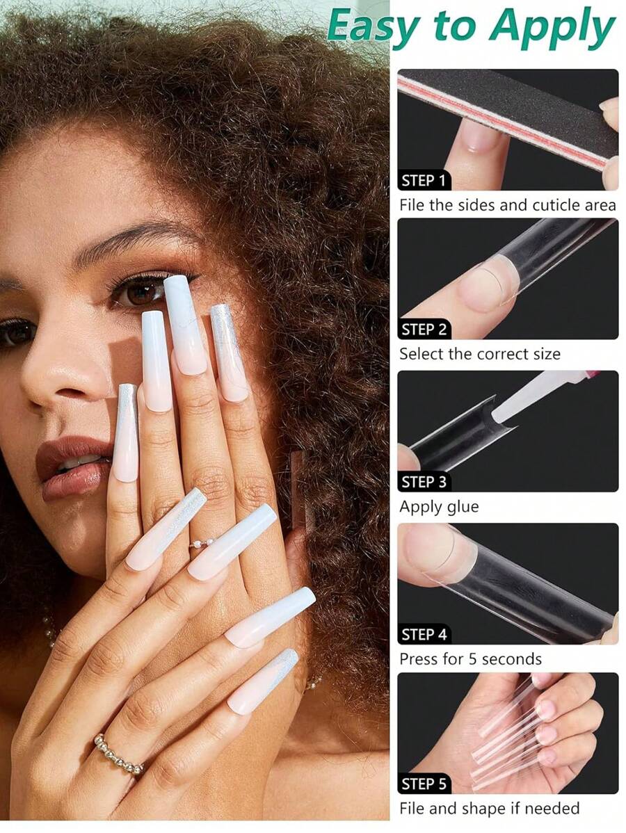 No C Curve Straight Square Nail Tips -300 Pcs Flattened XXL Extra Long ...