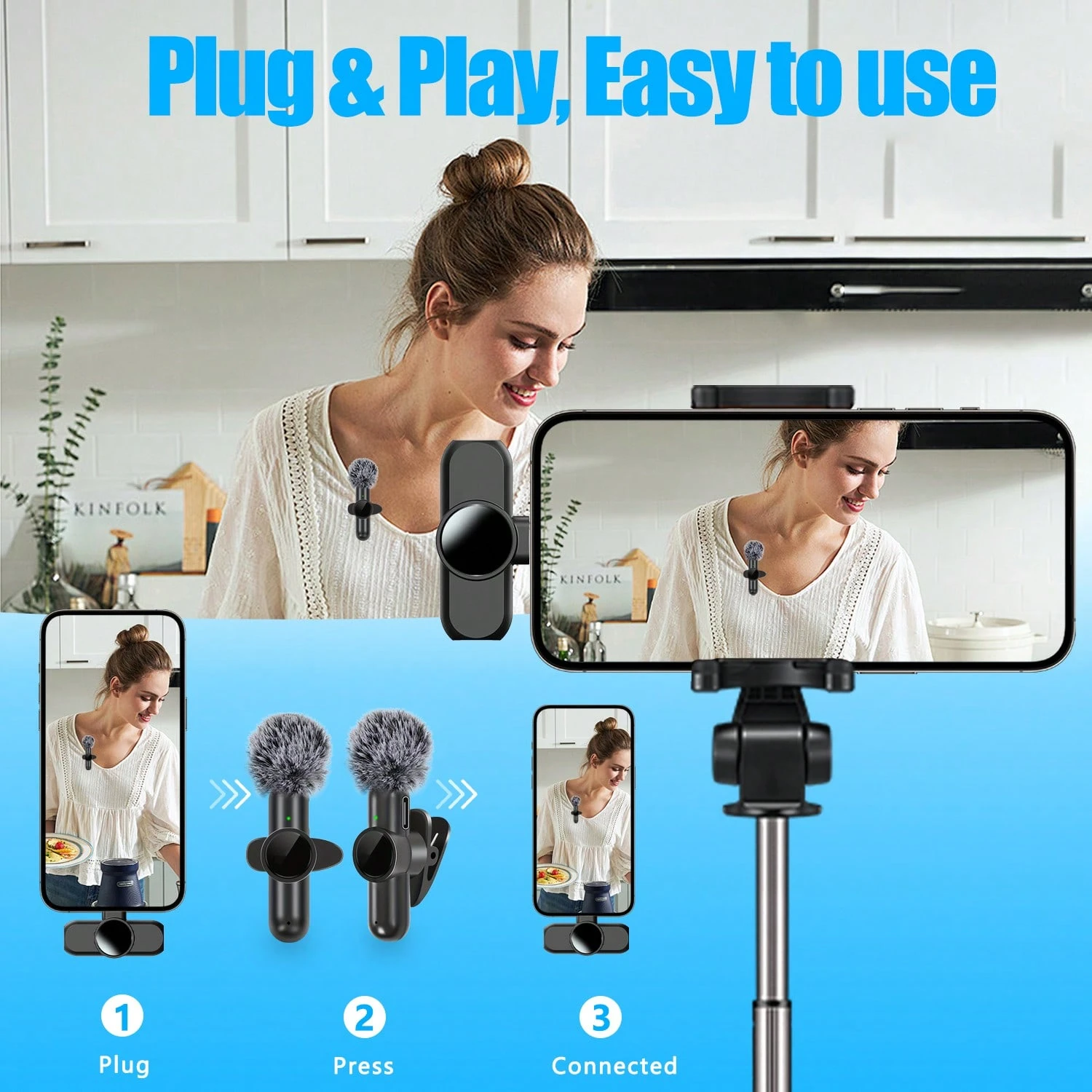 Kabellose Ansteckmikrofone kompatibel mit iPhone, iPad, Android, Kamera ...