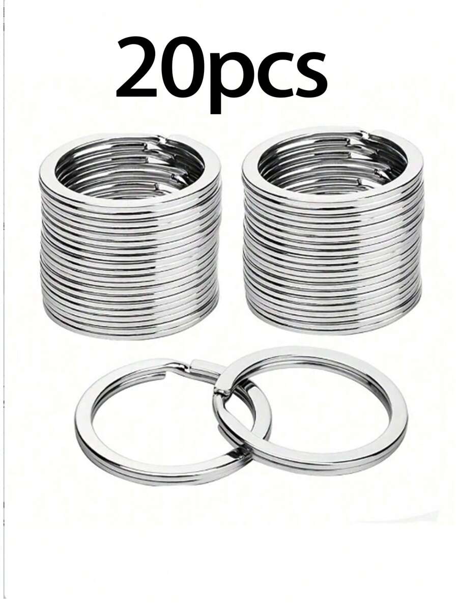 20 Silver Keychains 25/Mm Circular Flat Line Dividing Rings Jewelry ...