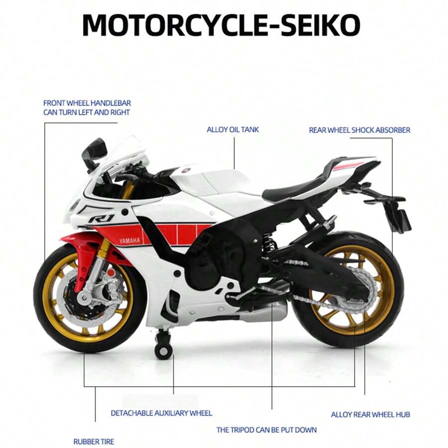 Makeda 1/12 Scale YZF-R1M Diecast Toy Motorcycles, Motorcycle Model,R1 ...