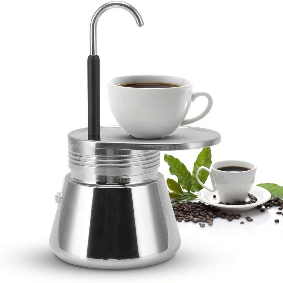 1pc 200ml Stainless Steel Single Shot Moka Pot, Italian Stove Top Espresso Maker For Rich Flavor ...