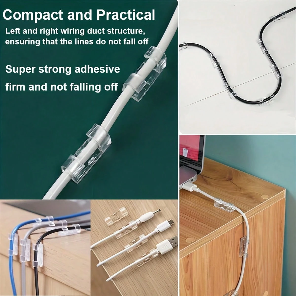 20 Piece Set Of Adhesive Cable Clamps, Transparent Wire Brackets For ...