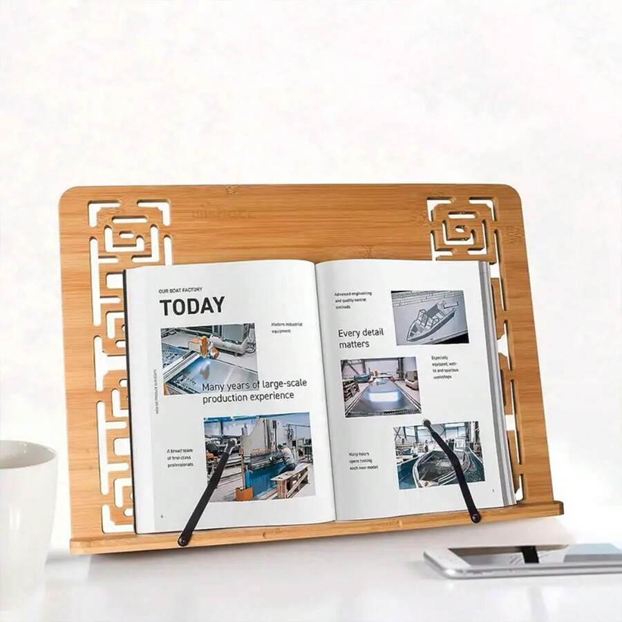 Bamboo Bookshelf, Adjustable Book Shelf Trays And Paper Clips ...