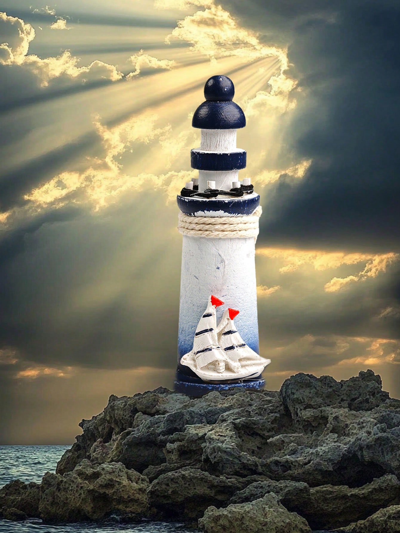 Ocean Wooden Mini Lighthouse, Mediterranean Style Jewelry, Crafts ...