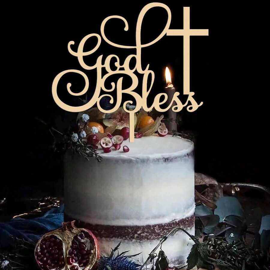 God Bless Cake Topper - Wooden Baptism Decorations Supplies - Baptism ...