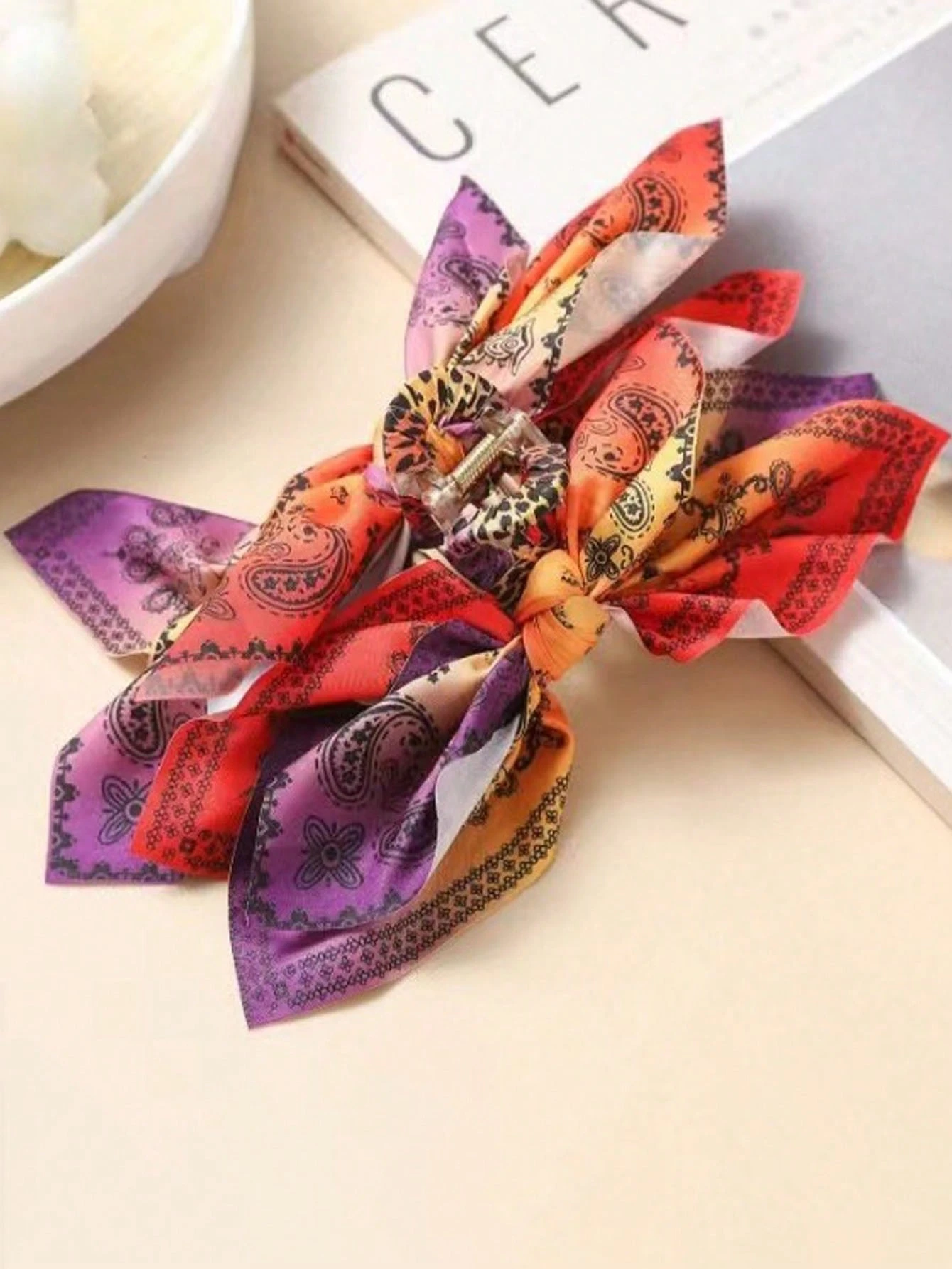 1pc Caspia Flower Bow Hairclip, Boho Oversized Claw Cloth Hair Clip ...