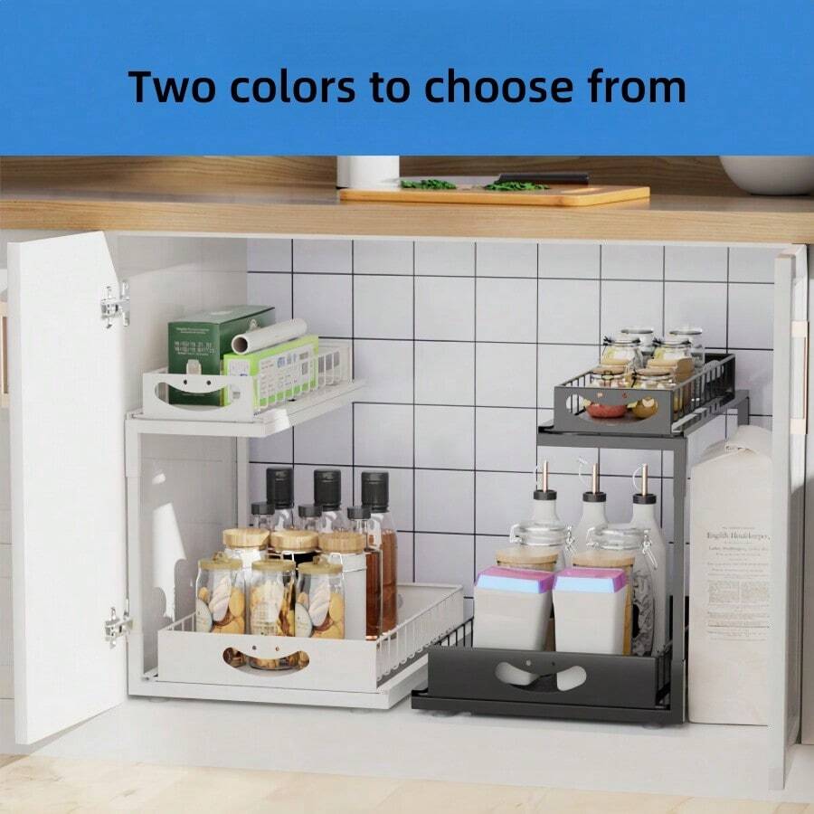 New 2-Tier Kitchen Spice Rack, Carbon Steel Material, Pull-Out Drawers ...