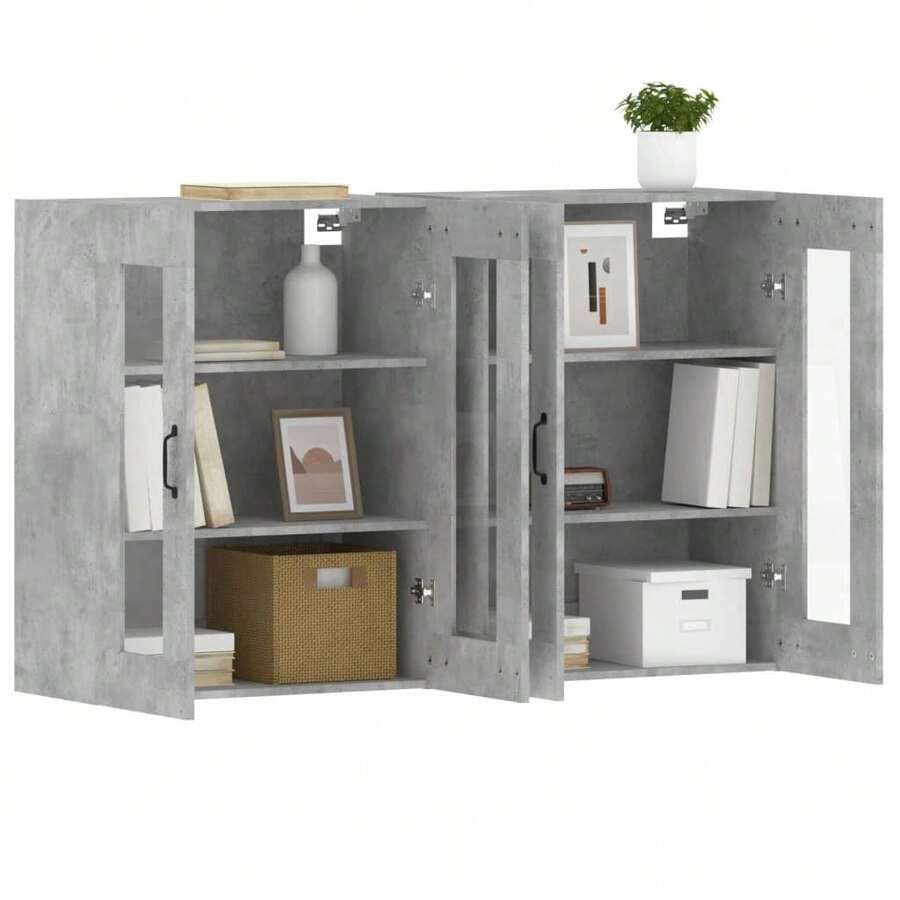 Wall Mounted Storage Cabinets Set Of Two Modern Concrete Grey ...