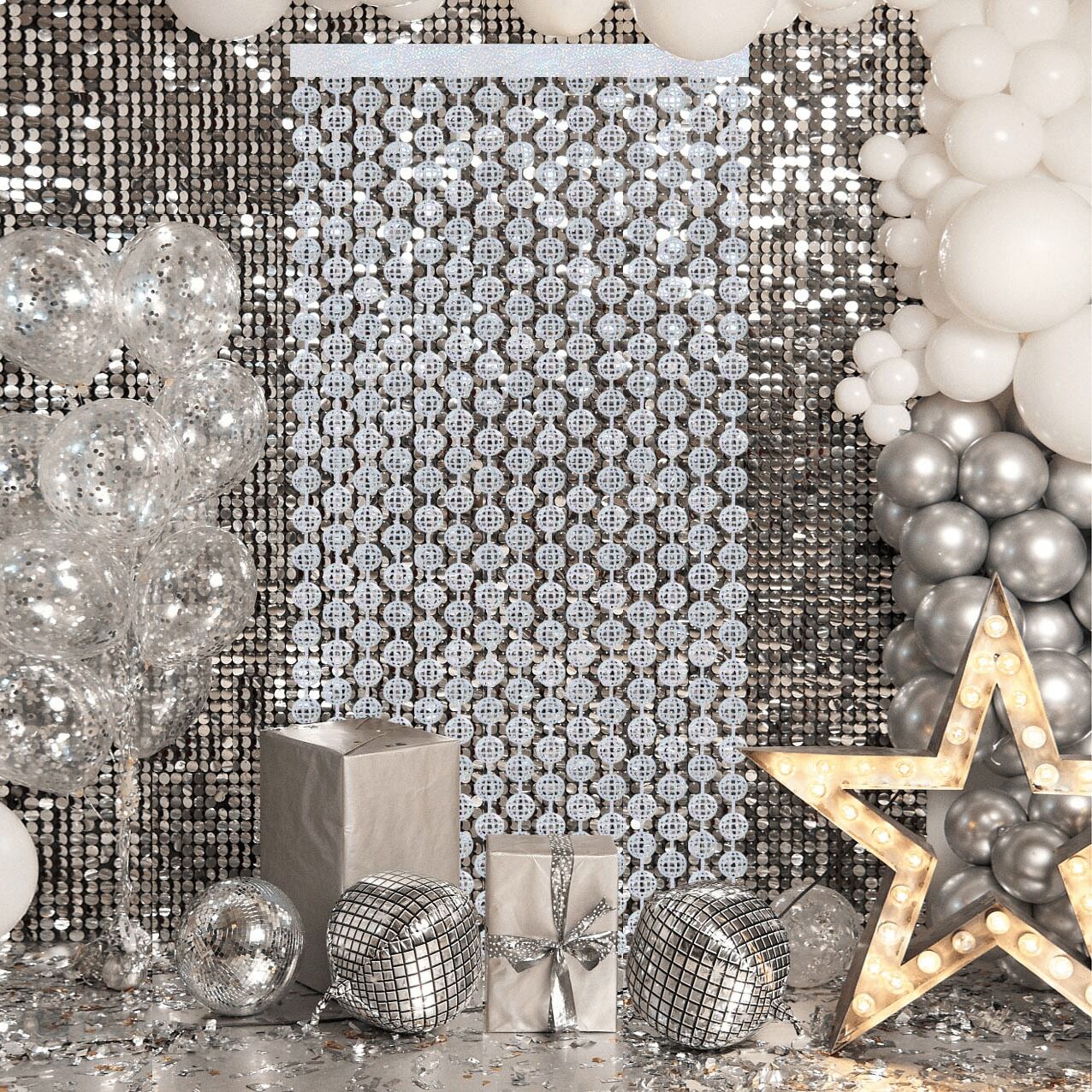 2pcs Disco Party Decorations, Disco Ball Photo Booth Props, Foil Fringe ...