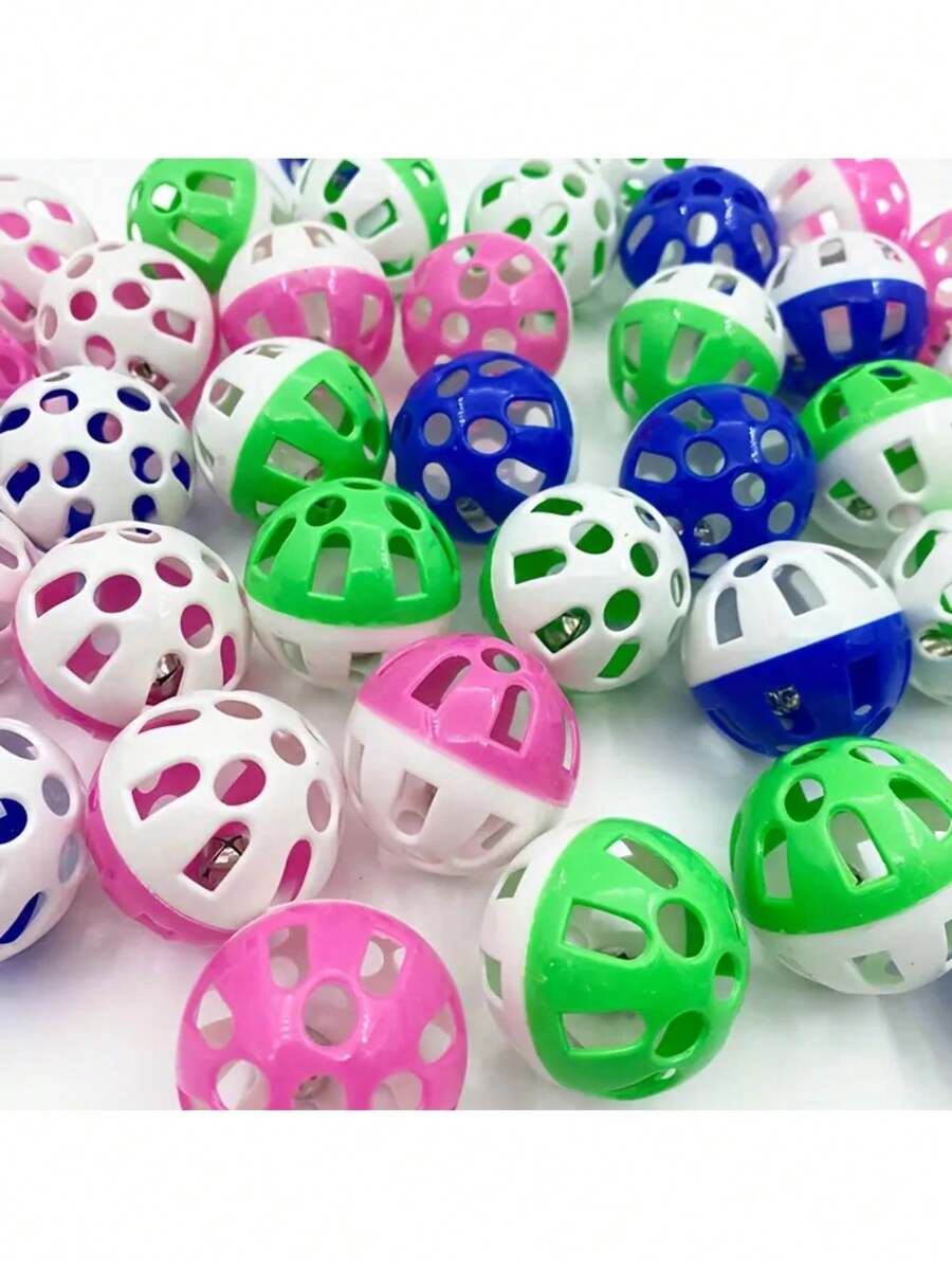50pcs Plastic Hollow Colorful Double-Color Ball Jingling Bells Pet Toys ...