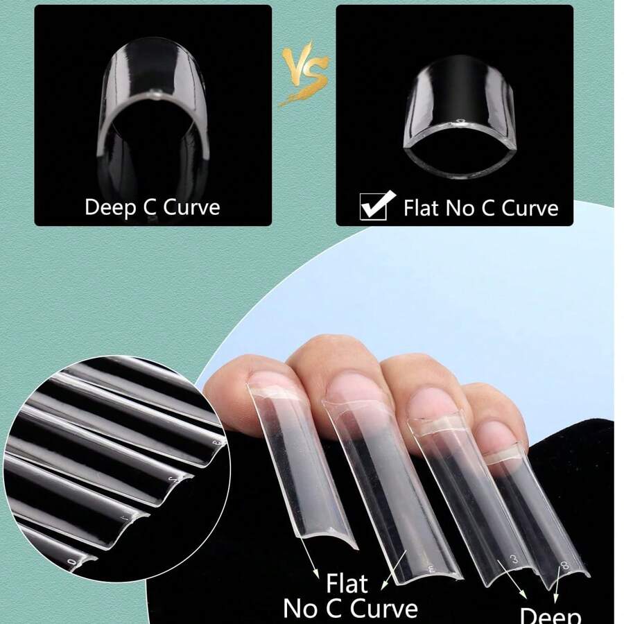 10 Sizes 500pcs Acrylic No-C Half Cover Water Pipe Shape Nail Tips ...