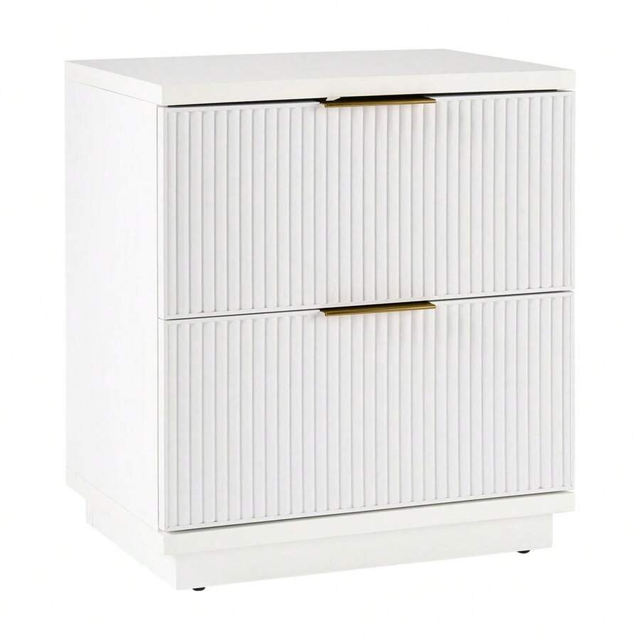 Lillian Fluted 2-Drawer Nightstand With USB, Natural Pine | SHEIN USA