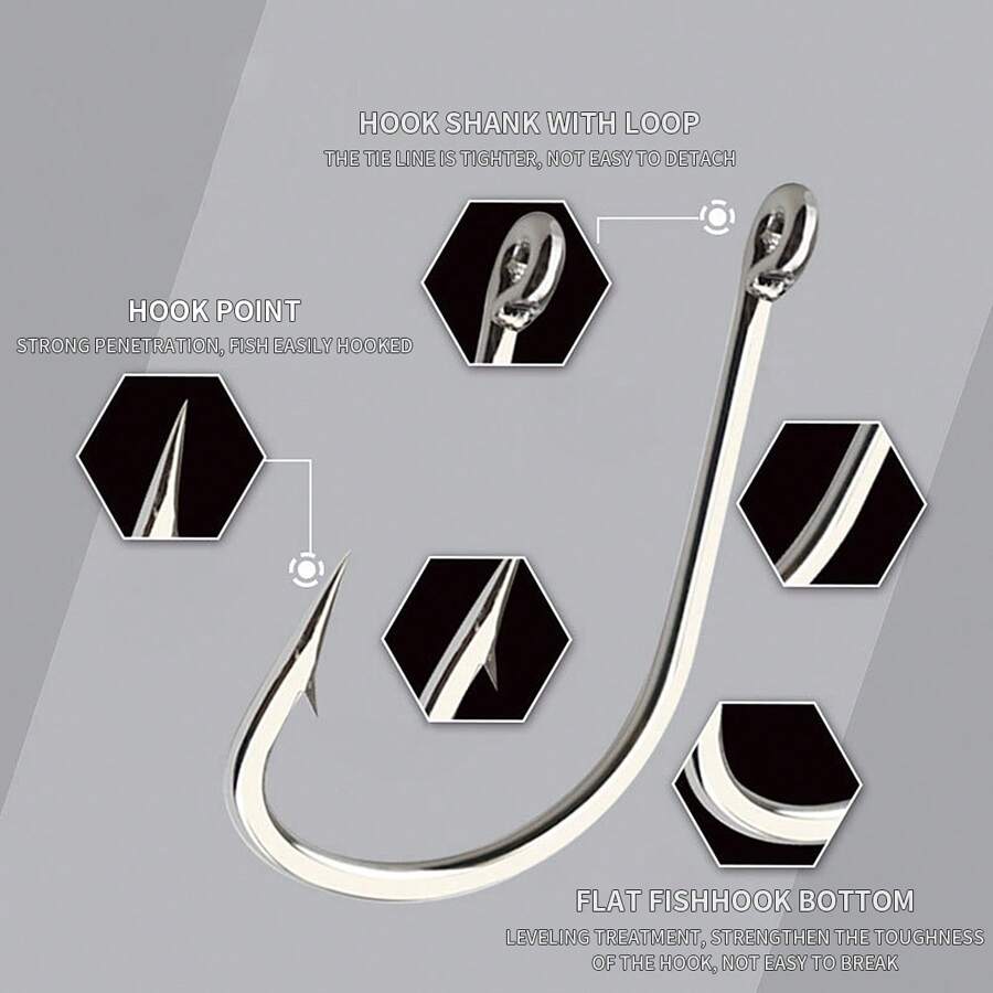 Silver High Carbon Steel Barb Hook Point Flat Hook Body Stream Fishing ...