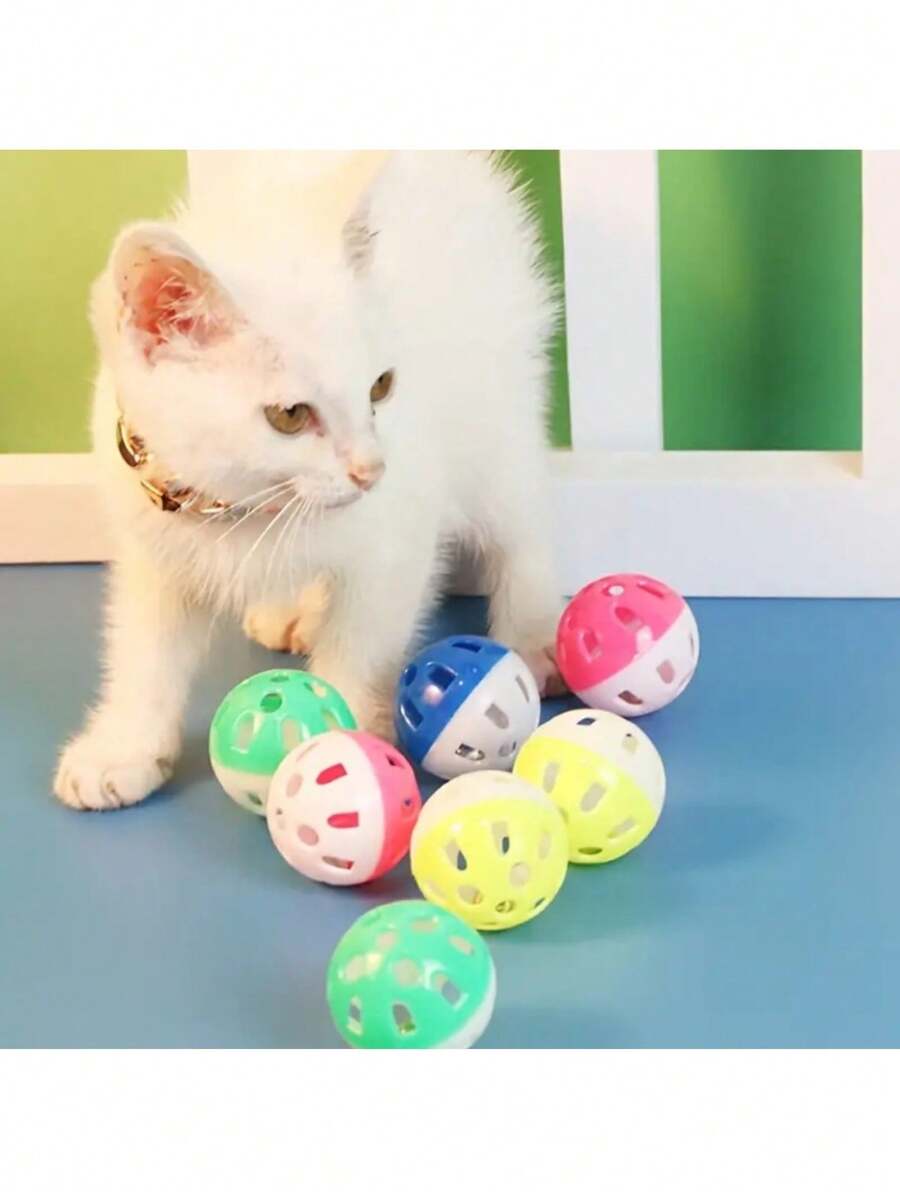 50pcs Plastic Hollow Colorful Double-Color Ball Jingling Bells Pet Toys ...
