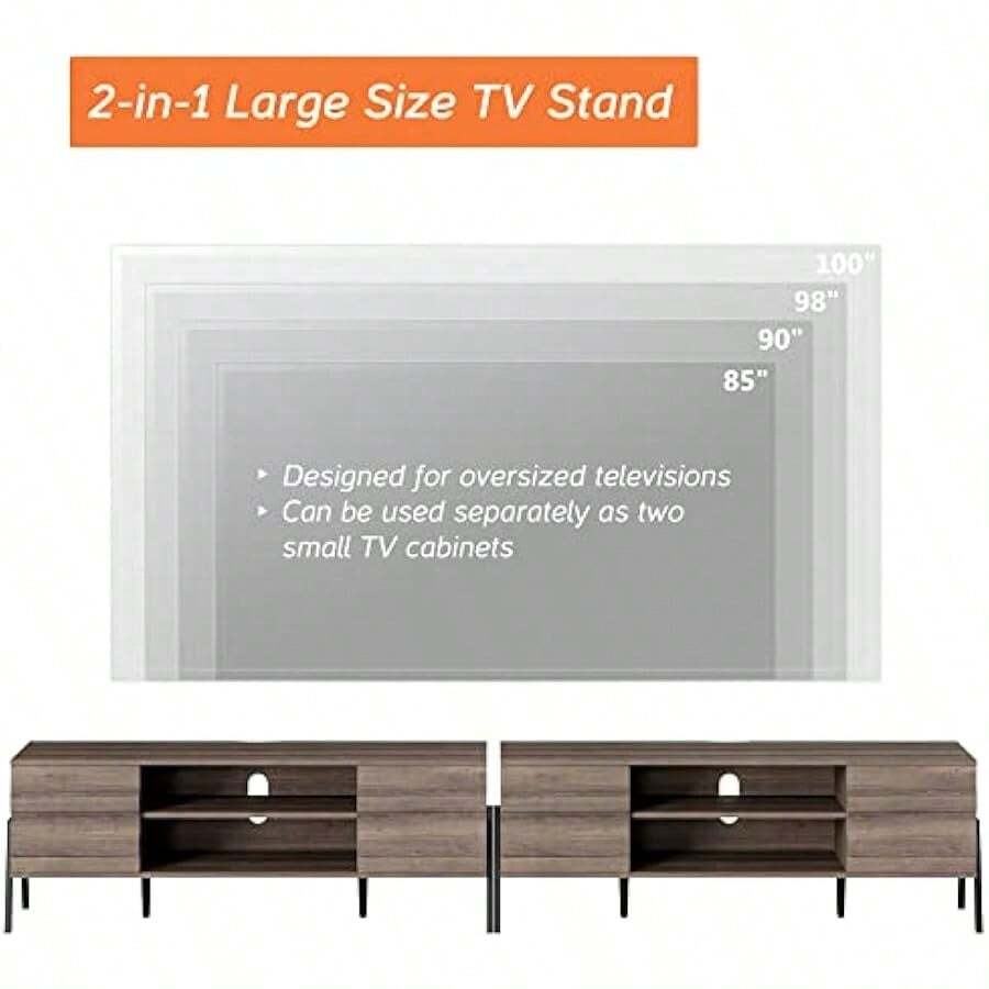 Mid-Century Modern TV Stand 85 Inch TV Brown Entertainment Center ...