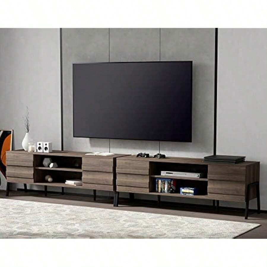 Mid-Century Modern TV Stand 85 Inch TV Brown Entertainment Center ...