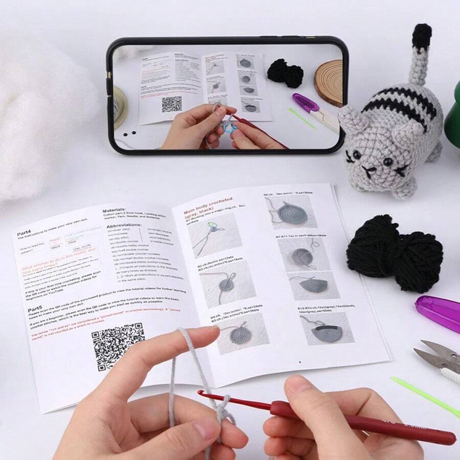 KRABALL Crochet Cat Kit For Beginners With Video Tutorial Cotton ...