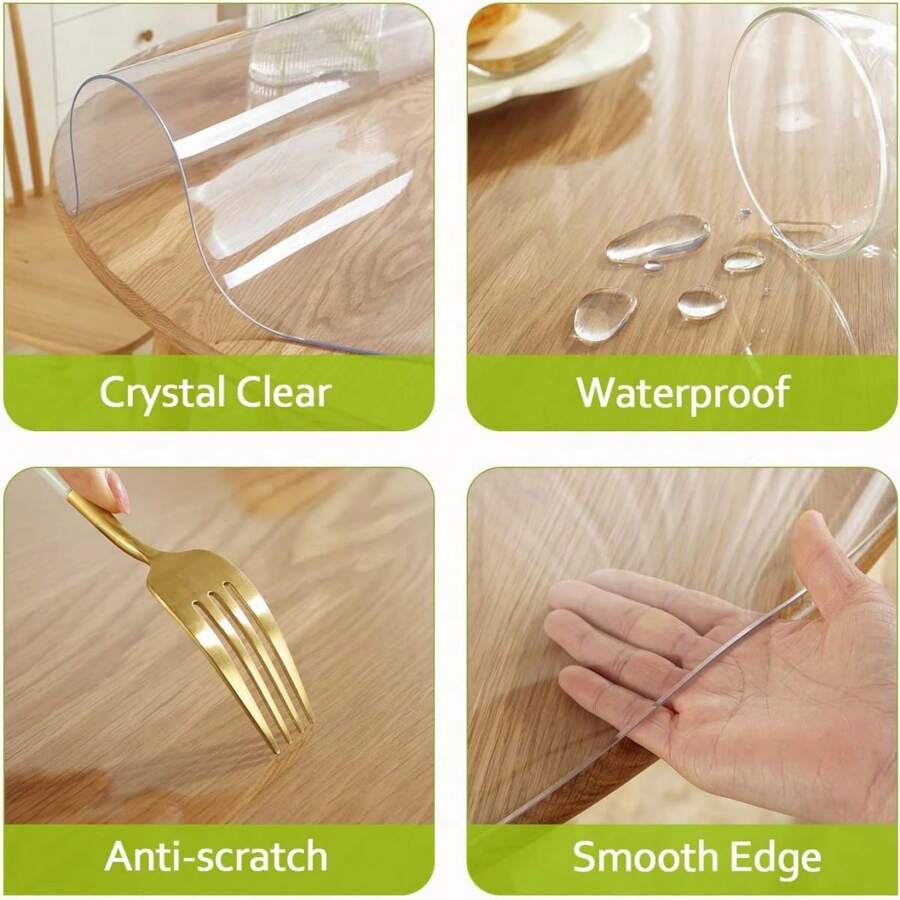 PVC Round Tablecloth, Transparent Round Tabletop Protective Cover ...