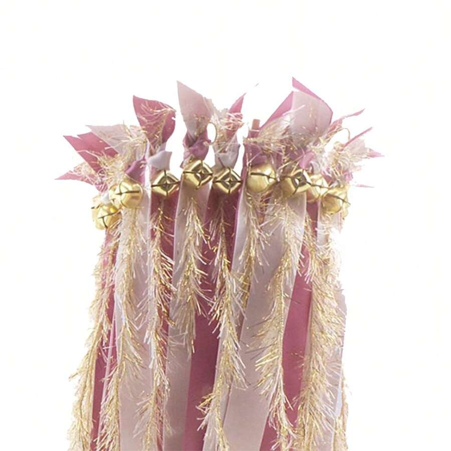 6 PCS Wedding Ribbon Sticks Wands With Bell, Ribbon Streamer Silk Fairy ...