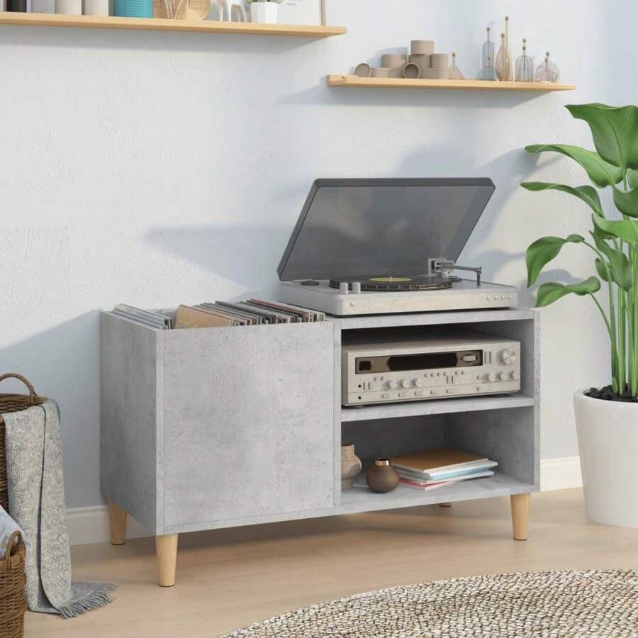 Stylish Concrete Grey Engineered Wood Record Cabinet 84.8x48 Cm Modern ...