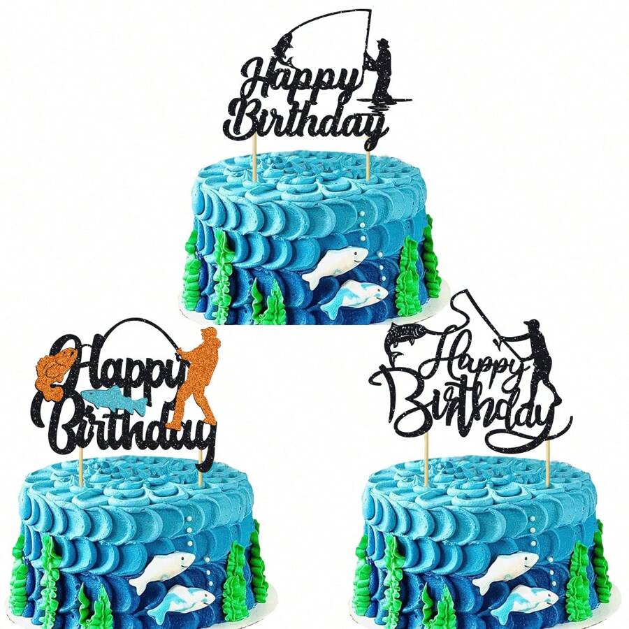 1Pc Gone Fishing Cake Topper ,Happy Birthday Cake Topper Fisherman Cake ...