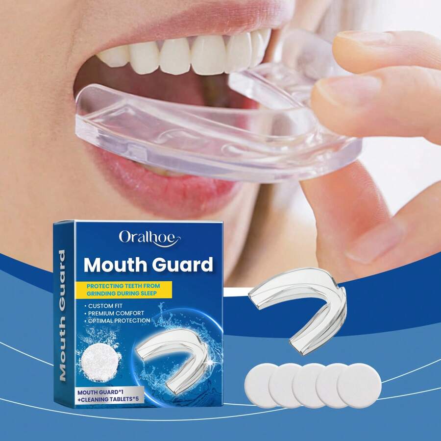 1pc Night Teeth Guard + 5pcs Teeth Cleaning Strips, Oral Care Set To ...