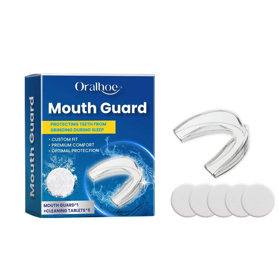1pc Night Teeth Guard + 5pcs Teeth Cleaning Strips, Oral Care Set To ...