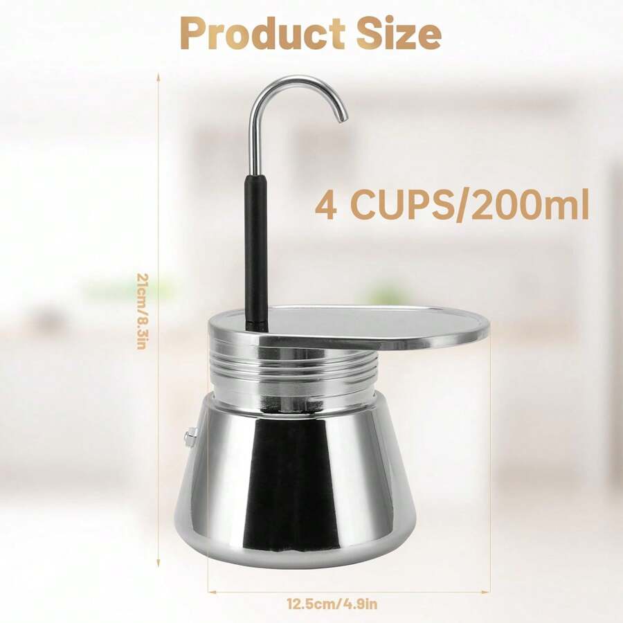1pc 200ml Stainless Steel Single Shot Moka Pot, Italian Stove Top Espresso Maker For Rich Flavor ...