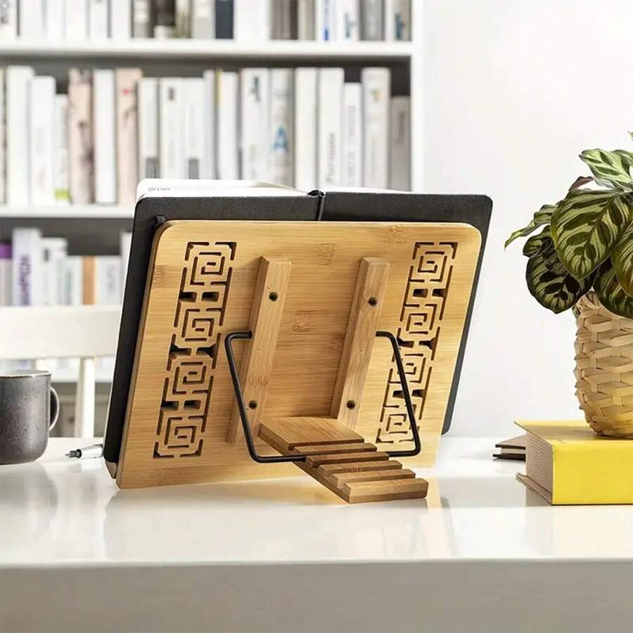 Bamboo Bookshelf, Adjustable Book Shelf Trays And Paper Clips ...