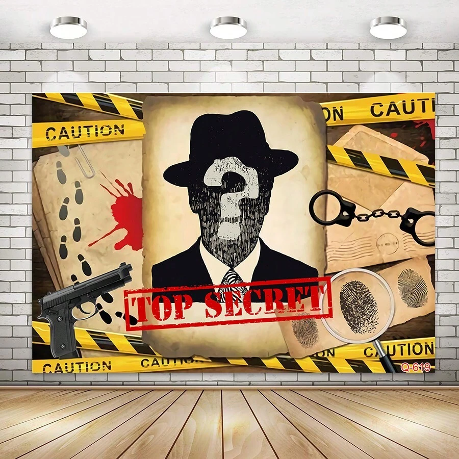 Top Agent Spy Backdrop Horror Blood Fingerprint Mystery Detective Party ...