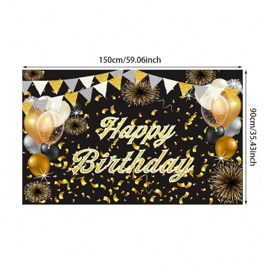 Gold Glitter Happy Birthday Party Backdrop, For Photo Black Happy Birthday Adult Theme Party ...