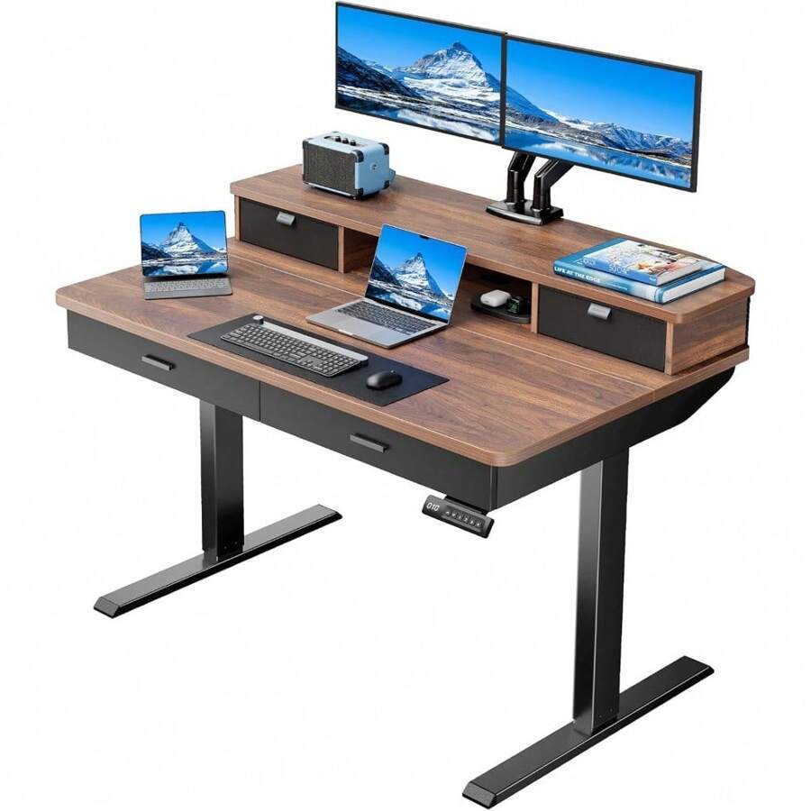 DXYNLZQPKQ Electric Standing Desk With 4 Drawers, Adjustable Height Sit ...