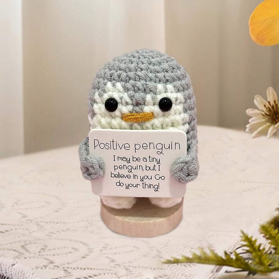 1pcak-Positive Penguin Emotional Support Penguin Funny Handmade Crochet With Positive Cards ...
