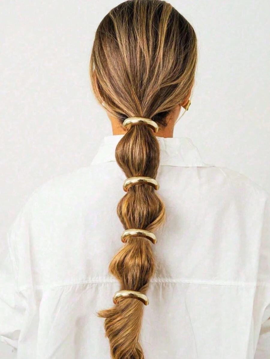 4pcs/Set Elegant Gold Metal Hair Scrunchies, Women Luxury Ponytail Hair ...