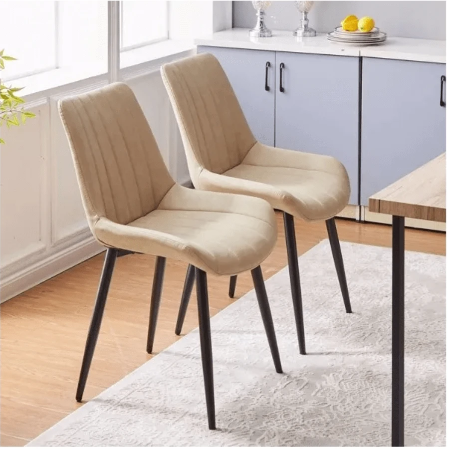 Faux Leather Dining Chairs Set Of 2, Metal Steel Frame, Beige | SHEIN USA